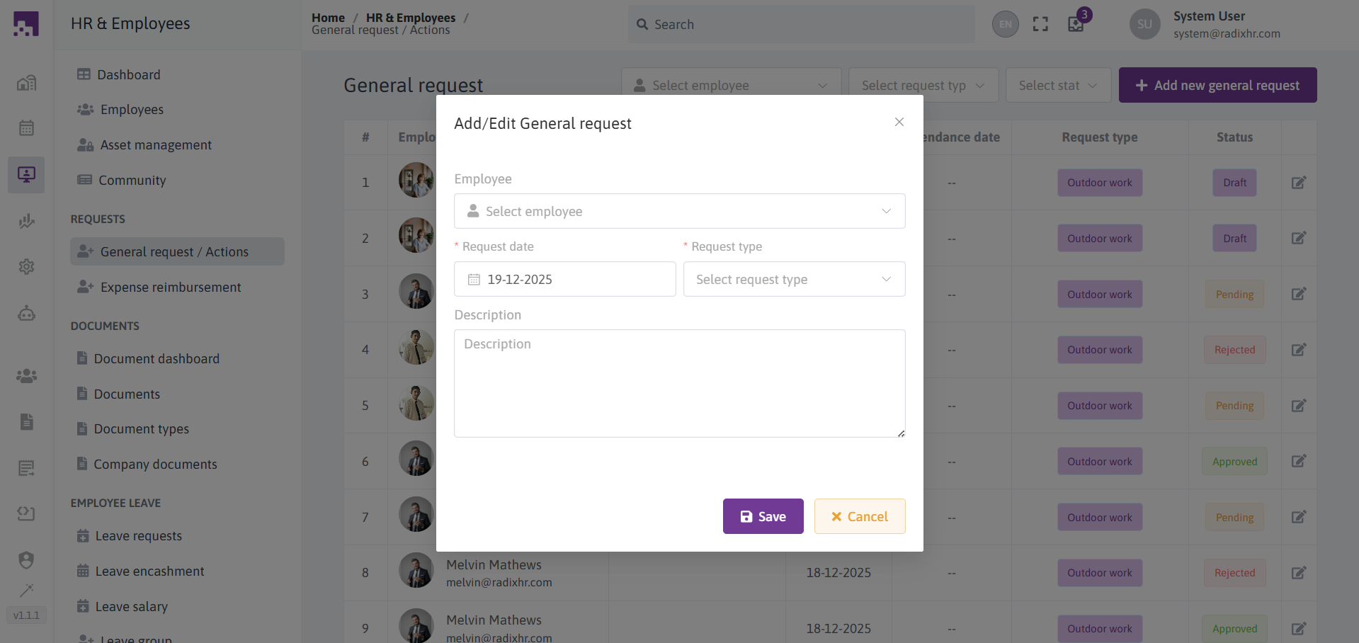 General request | RadixHR Documentation