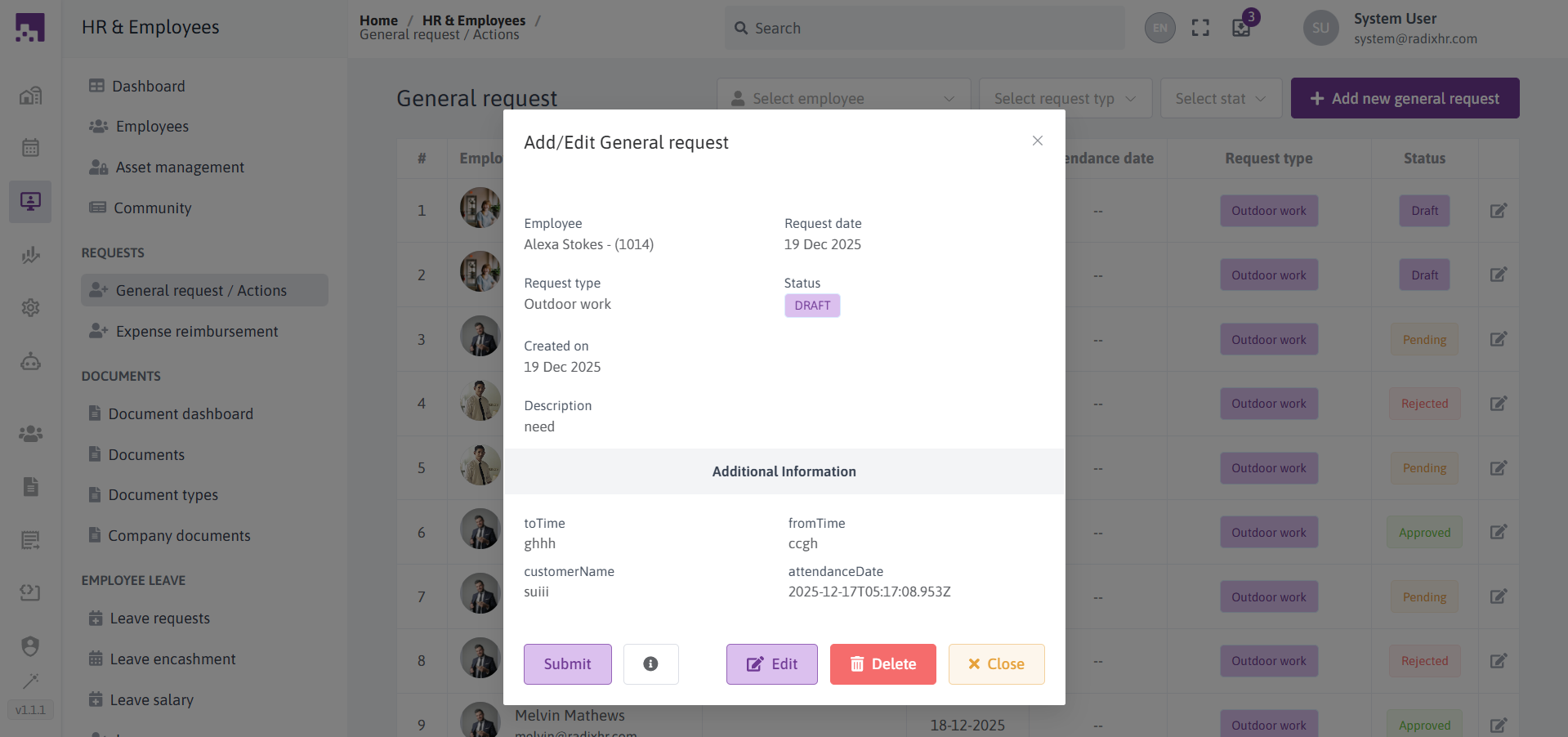 General request | RadixHR Documentation